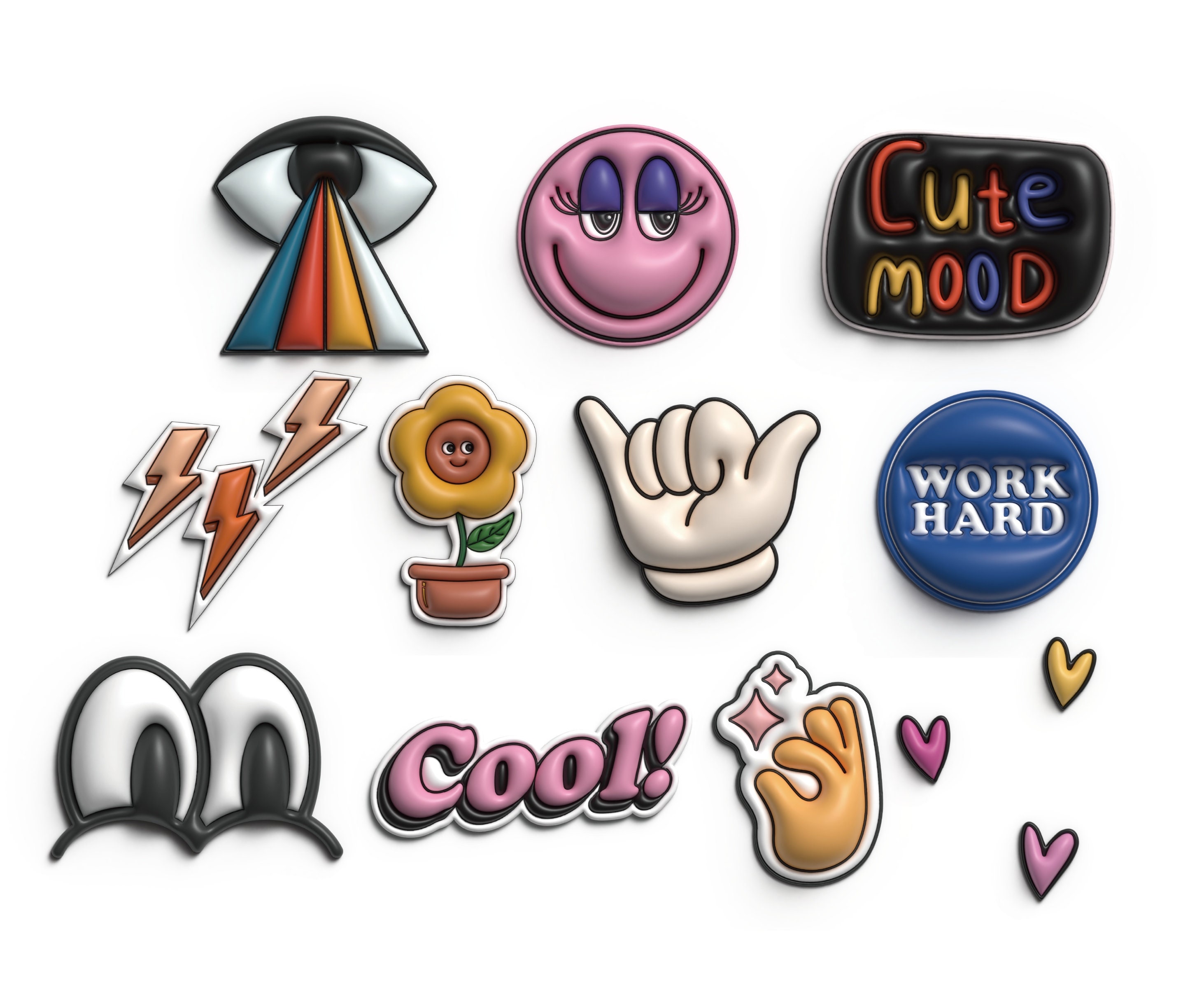 3D Digital Notebook Stickers Png, 45 Colorful and Cute Goodnotes ...