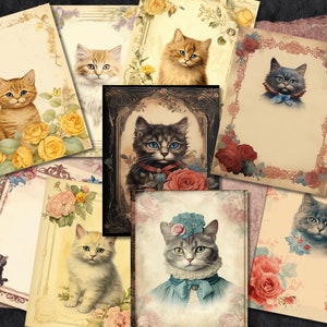 Victorian Kitten Journal Pages PNG - Whimsical Floral Cat Stationery ...