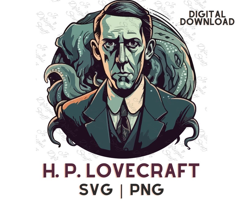 H. P. Lovecraft Svg, Cartoon H. P. Lovecraft Clipart Vector Cthulhu ...