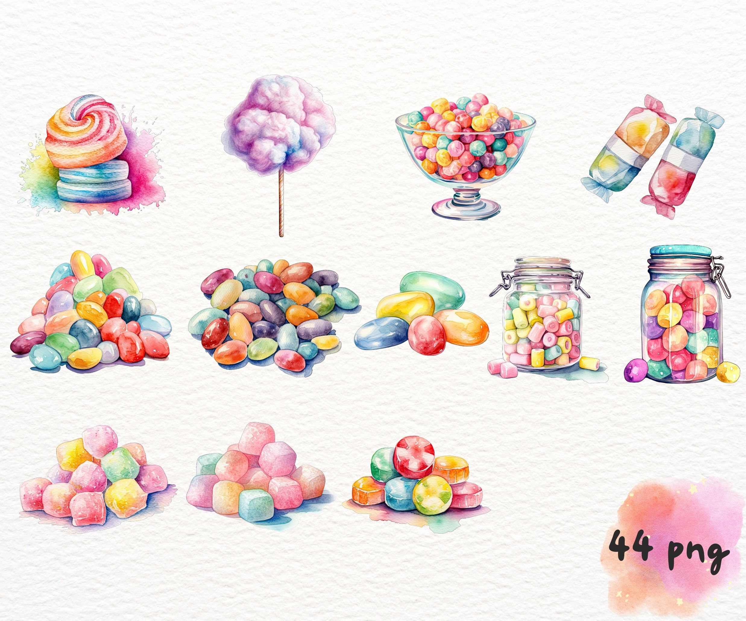 Candy Clipart Collection, Watercolor Candy Variety Pack, Gummy Bears ...