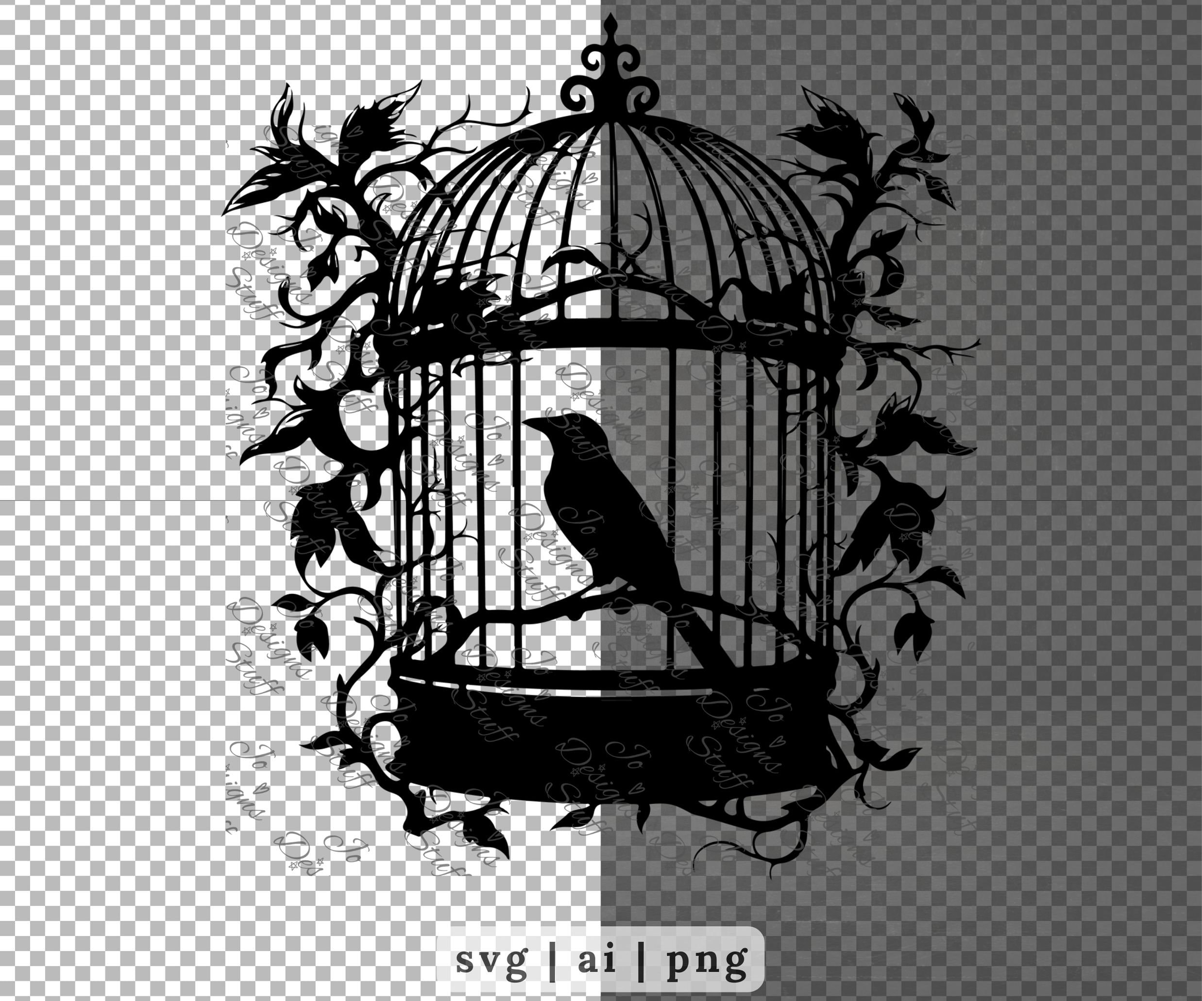 SVG Bird Cages - Vintage Bird Cage With Raven With Botanical Vector ...