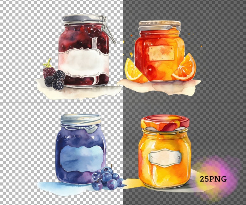 Watercolor Jam Clipart,jam Jars With Blank Labels,farmers Market Art ...