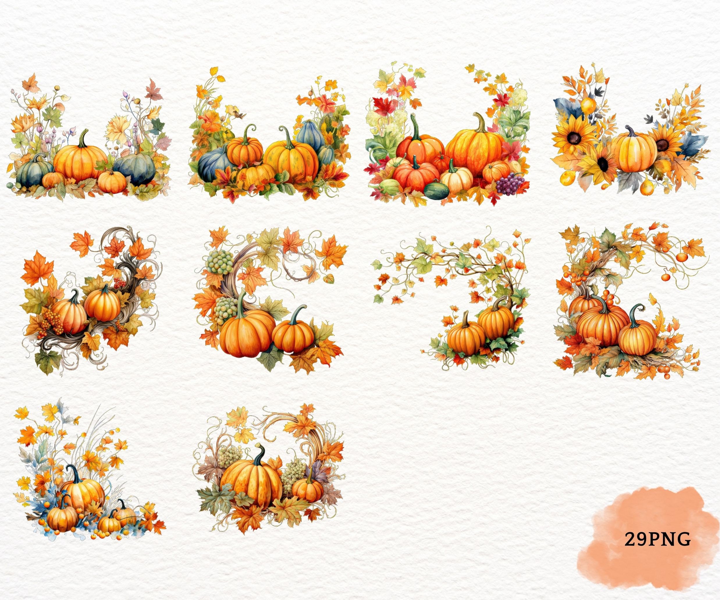 Watercolor Pumpkin Clipart Png, Fall Leaf, Vintage Halloween Frame ...