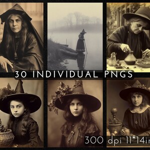 Vintage Witch Photographs - Digital Collage, Antique Halloween Ephemera ...