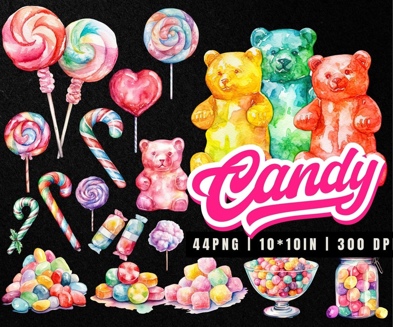 Candy Clipart Collection Watercolor Candy Variety Pack Gummy - Etsy