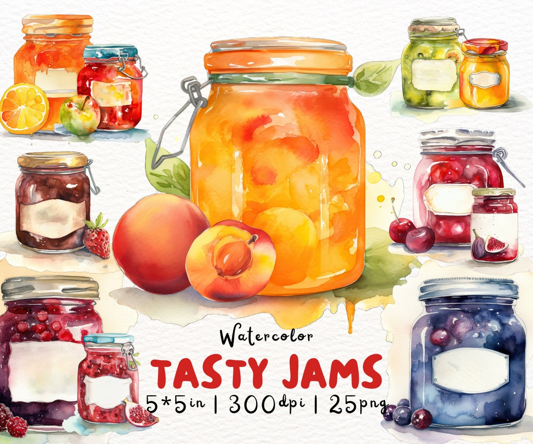 Watercolor Jam Clipart,jam Jars With Blank Labels,farmers Market Art ...
