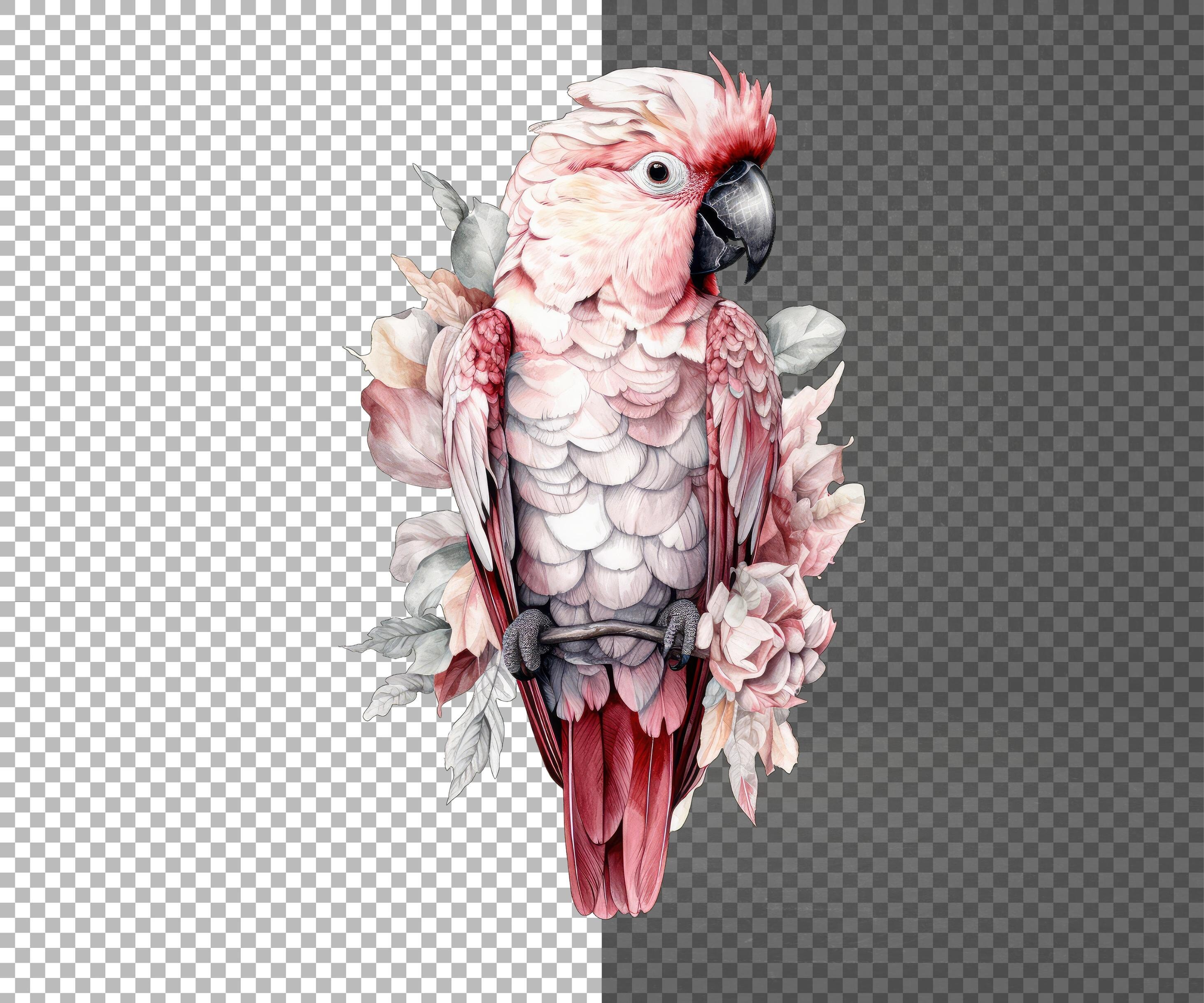 Blush Pink Parrot Watercolor Clipart - Cockatoo Birds With Flowers ...