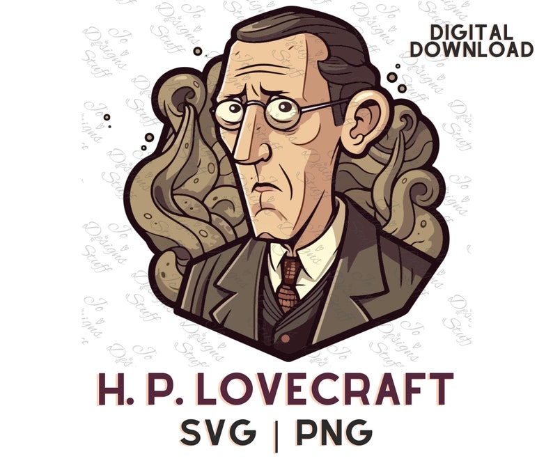 H. P. Lovecraft Svg, Cartoon H. P. Lovecraft Clipart Vector Cthulhu ...