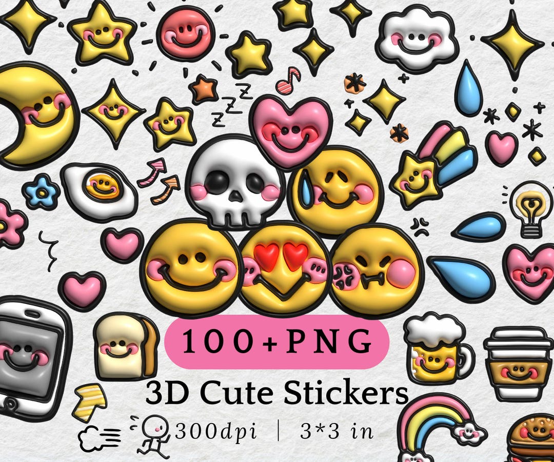 3D Digital Notebook Stickers Png, 100+ Colorful and Cute Goodnotes ...