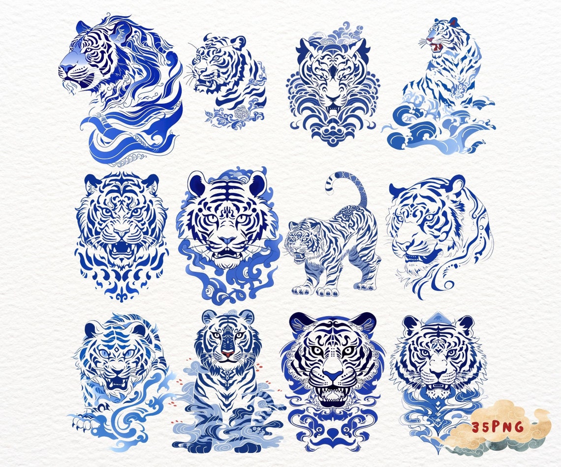 Chinese Tiger Clipart Traditional Tiger Pattern Png Vintage - Etsy