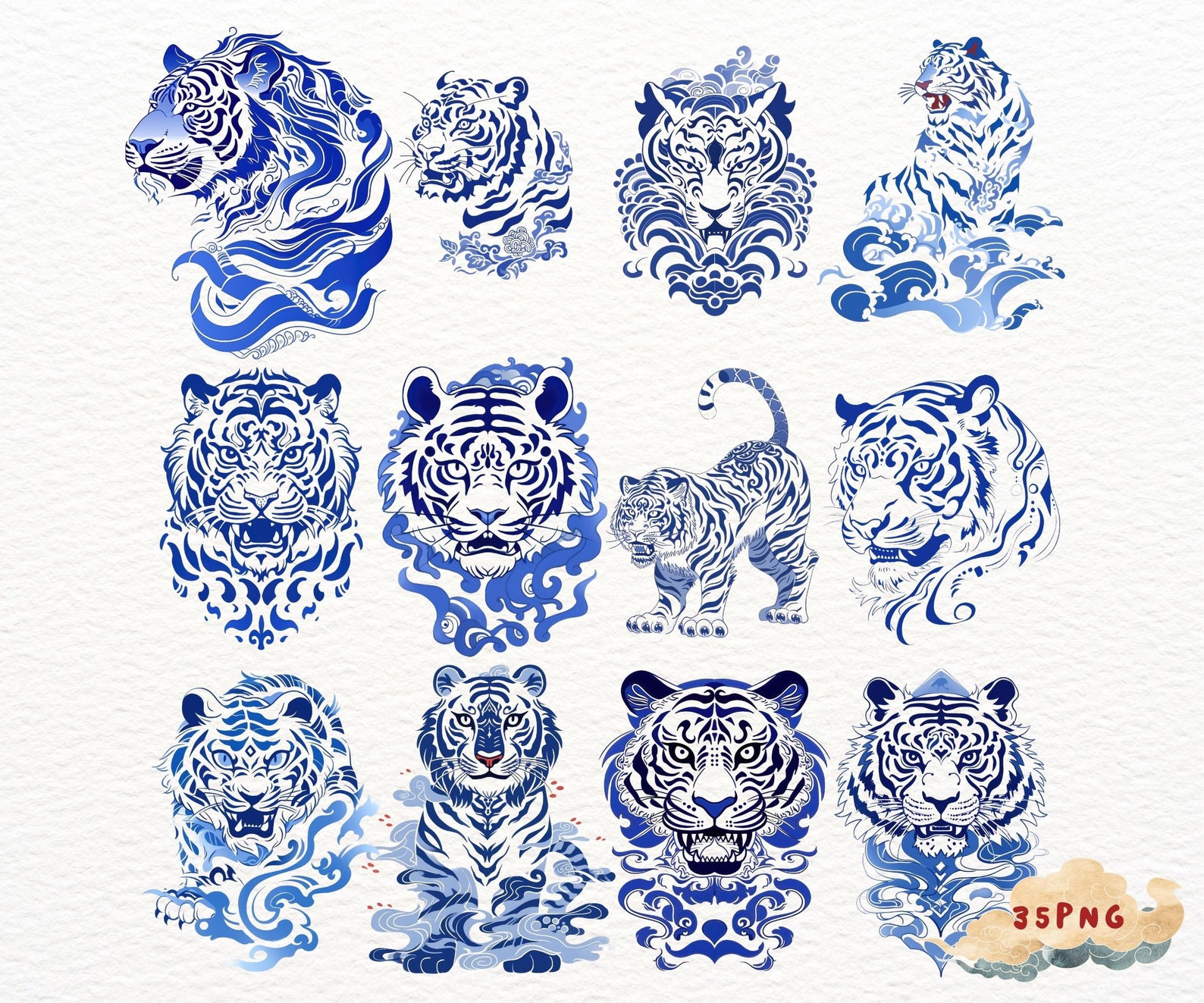 Chinese Tiger Clipart, Traditional Tiger Pattern Png, Vintage ...