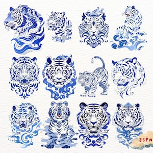 Chinese Tiger Clipart, Traditional Tiger Pattern Png, Vintage ...
