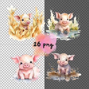Chubby Piglets Watercolor Clipart - Cute Kawaii Cartoon Piglets, Baby ...