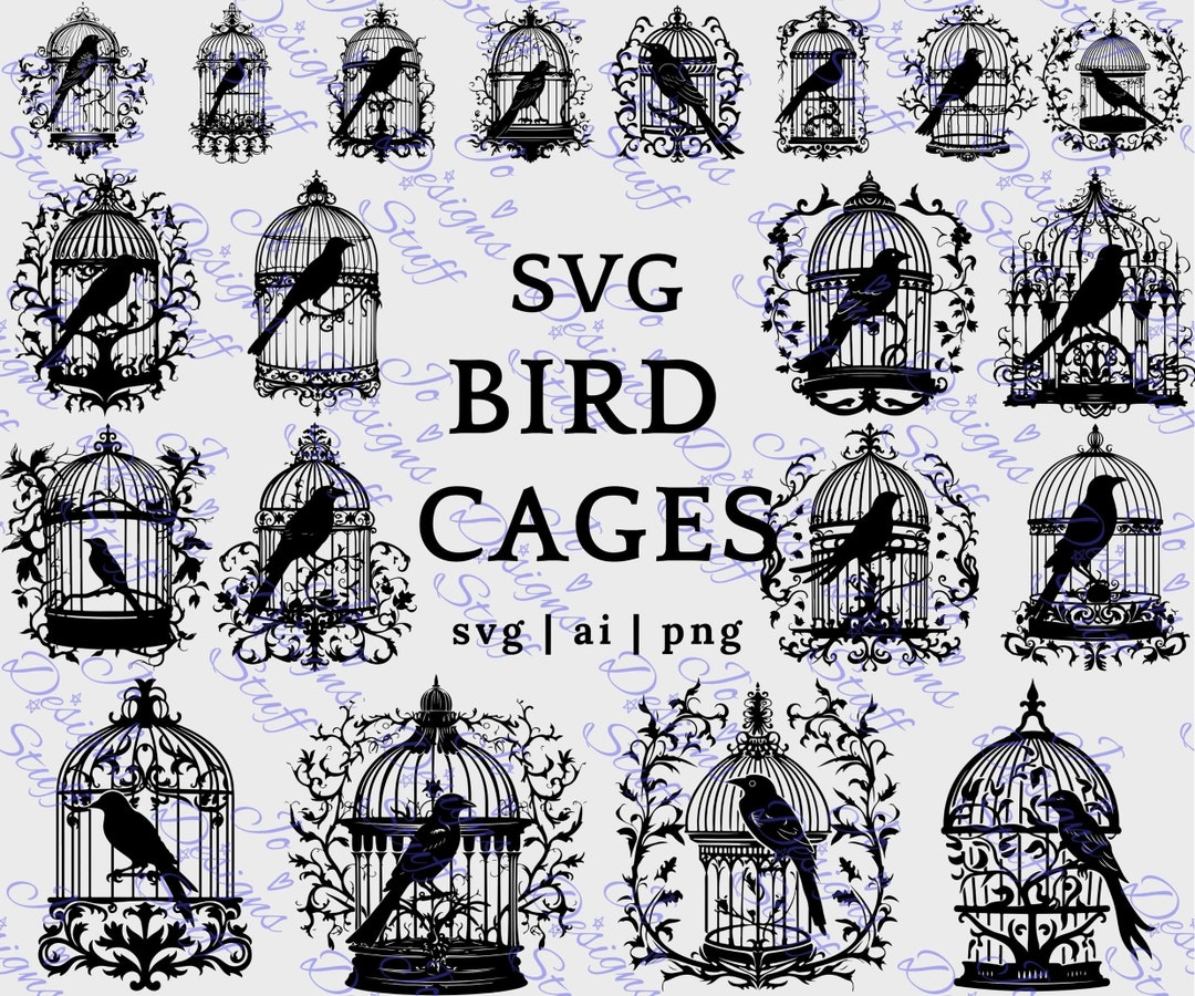 SVG Bird Cages - Vintage Bird Cage With Raven With Botanical Vector ...