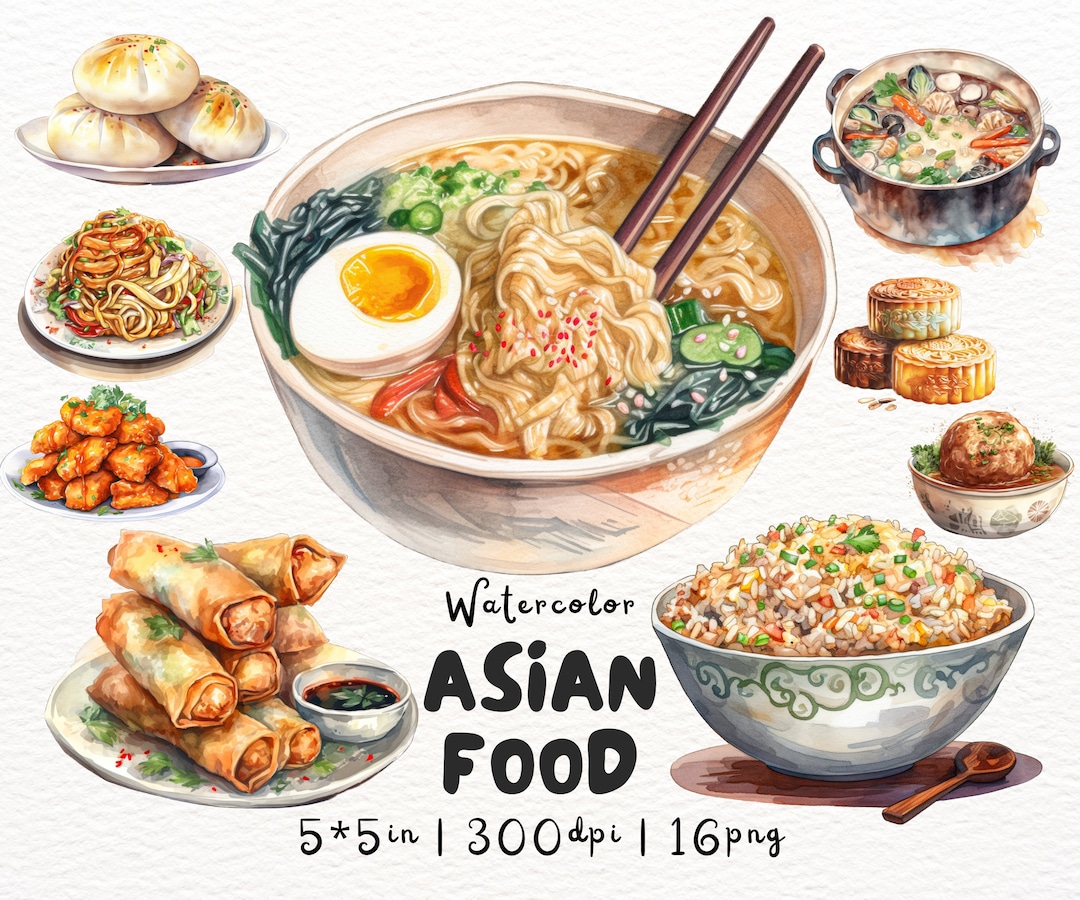 Asian Food Clipart Collection - Watercolor Dumplings, Hot Pot, Ramen ...
