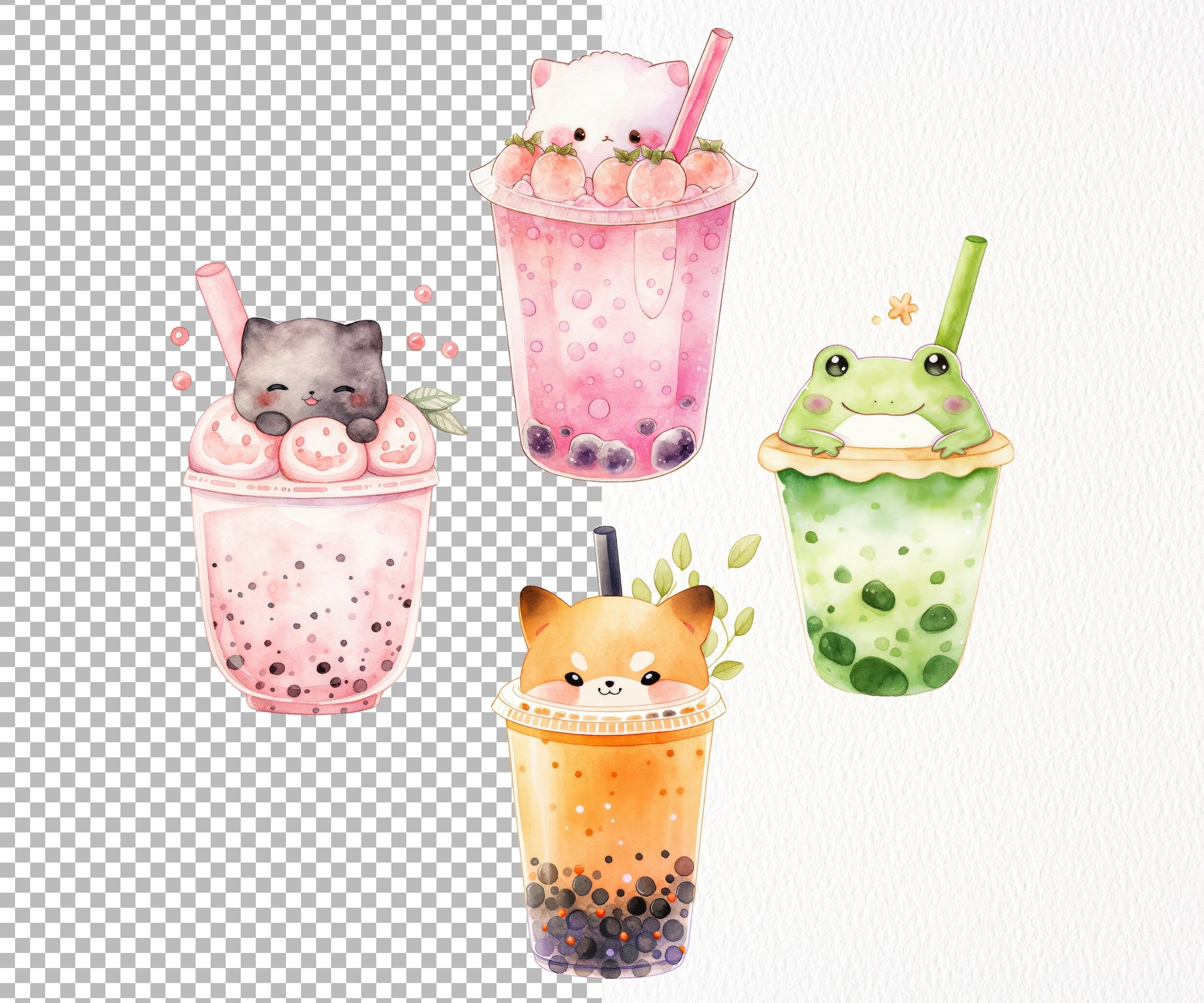 Kawaii Boba Tea Clipart Bundle, Bubble Tea Clipart, Sublimation ...