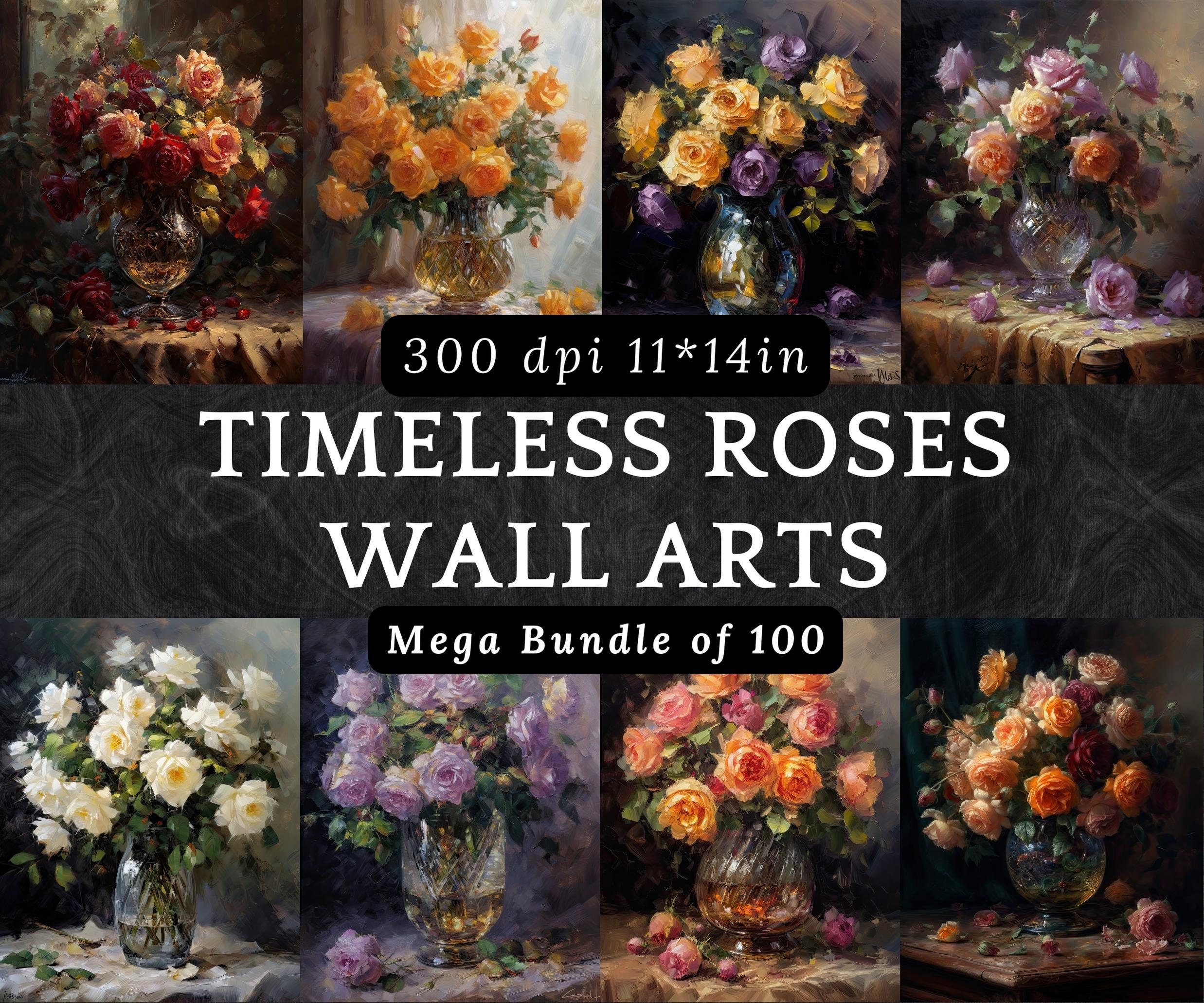 Rose Oil Paintings Vintage Roses Wall Art Print Roses With - Etsy