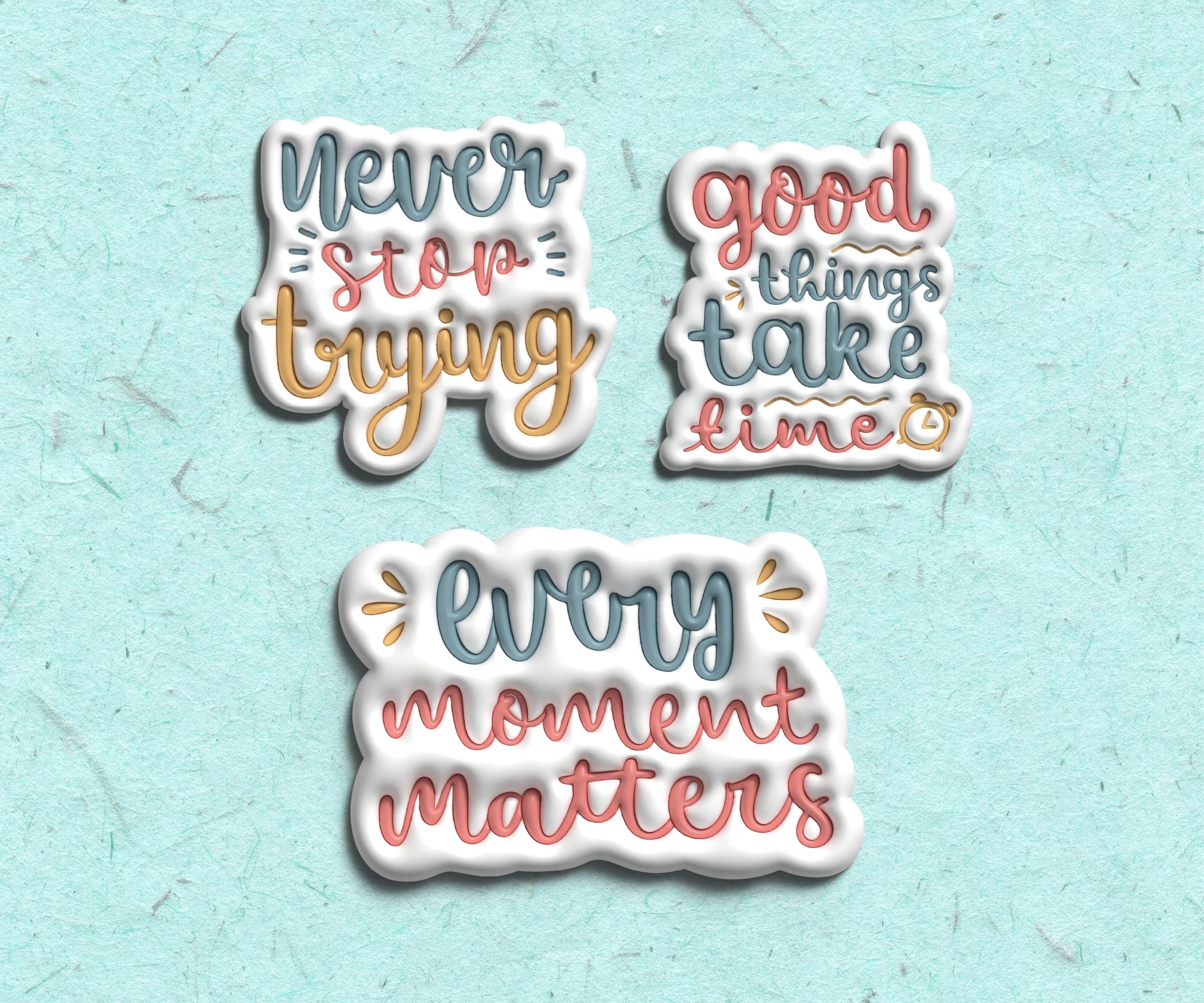 3D Inspirational Quotes Png Stickers for Digital Notebooks, 20 Colorful ...