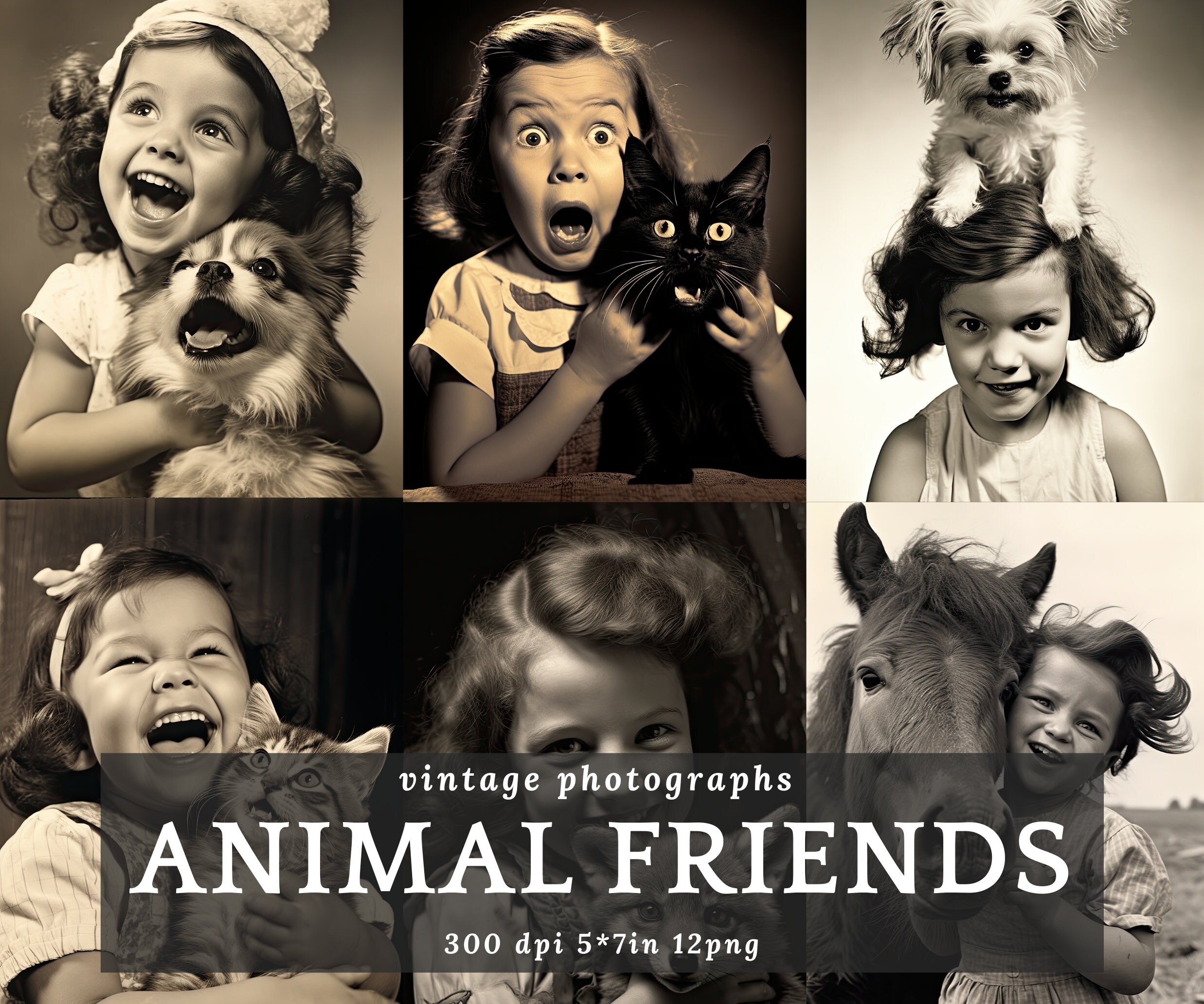 Funny Old Vintage Photos With Animals,junk Journal Embellishments,300 ...