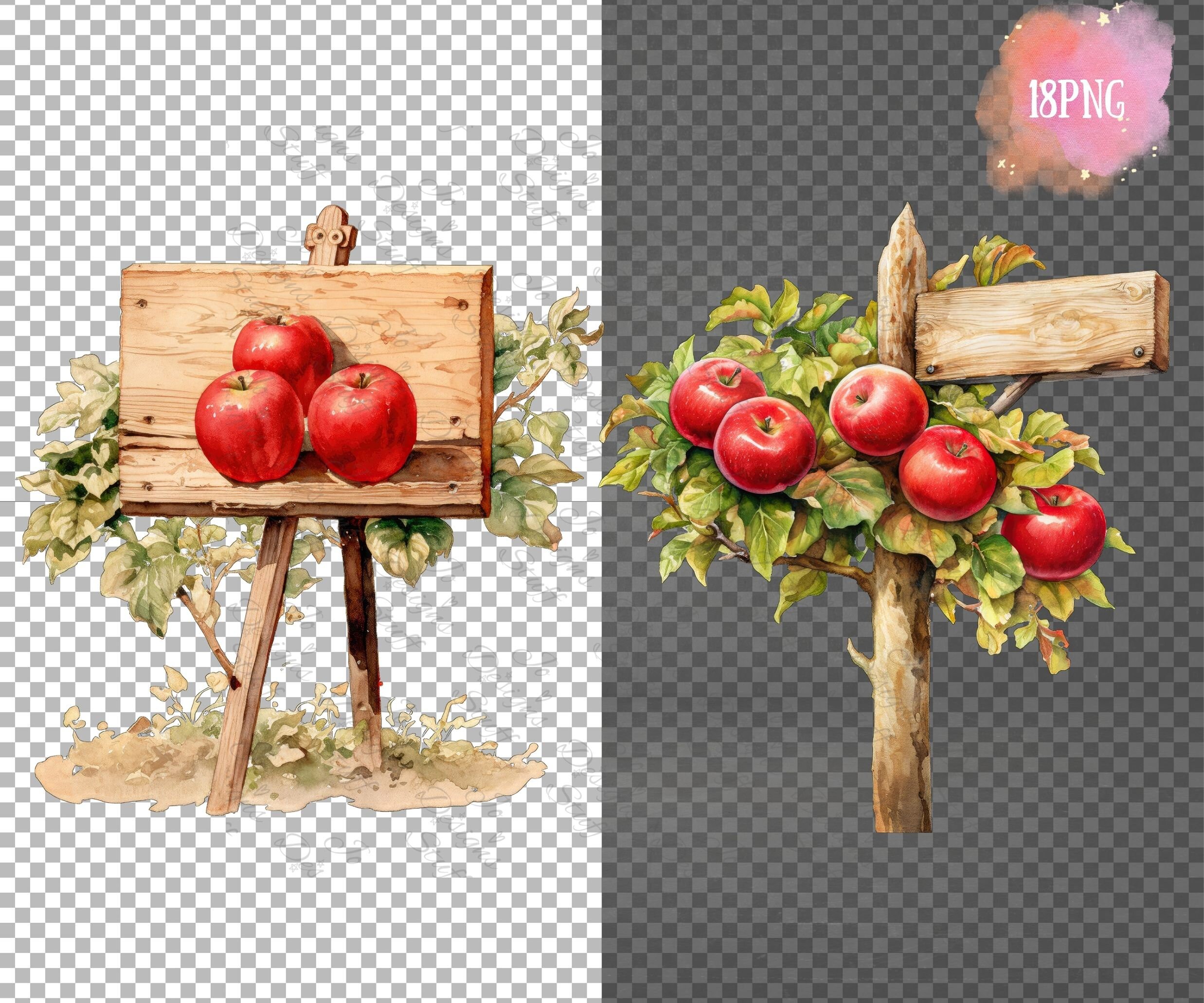 Watercolor Wooden Fruit Signs Clipart Vintage Village Rustic - Etsy