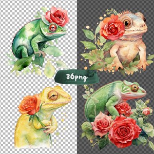 Watercolor Chameleon Clipart - Colorful Lizard Reptile PNG, Cute Floral ...