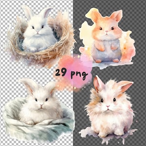 Watercolor Bunny Clipart Cute Baby Rabbit PNG Set for Nursery Decor ...