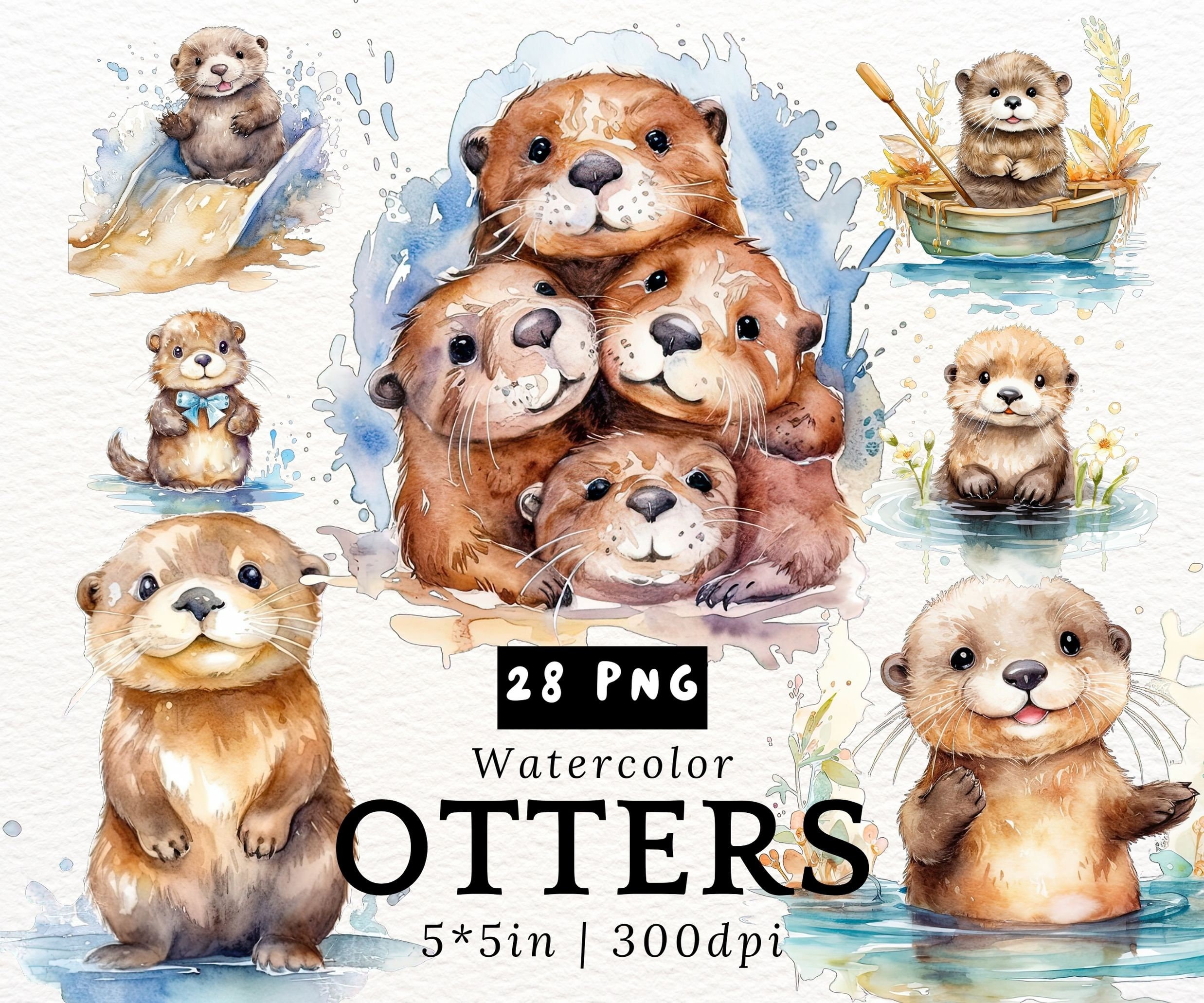 Chubby Otters Watercolor Clipart Cute Kawaii Cartoon Otters, Baby ...