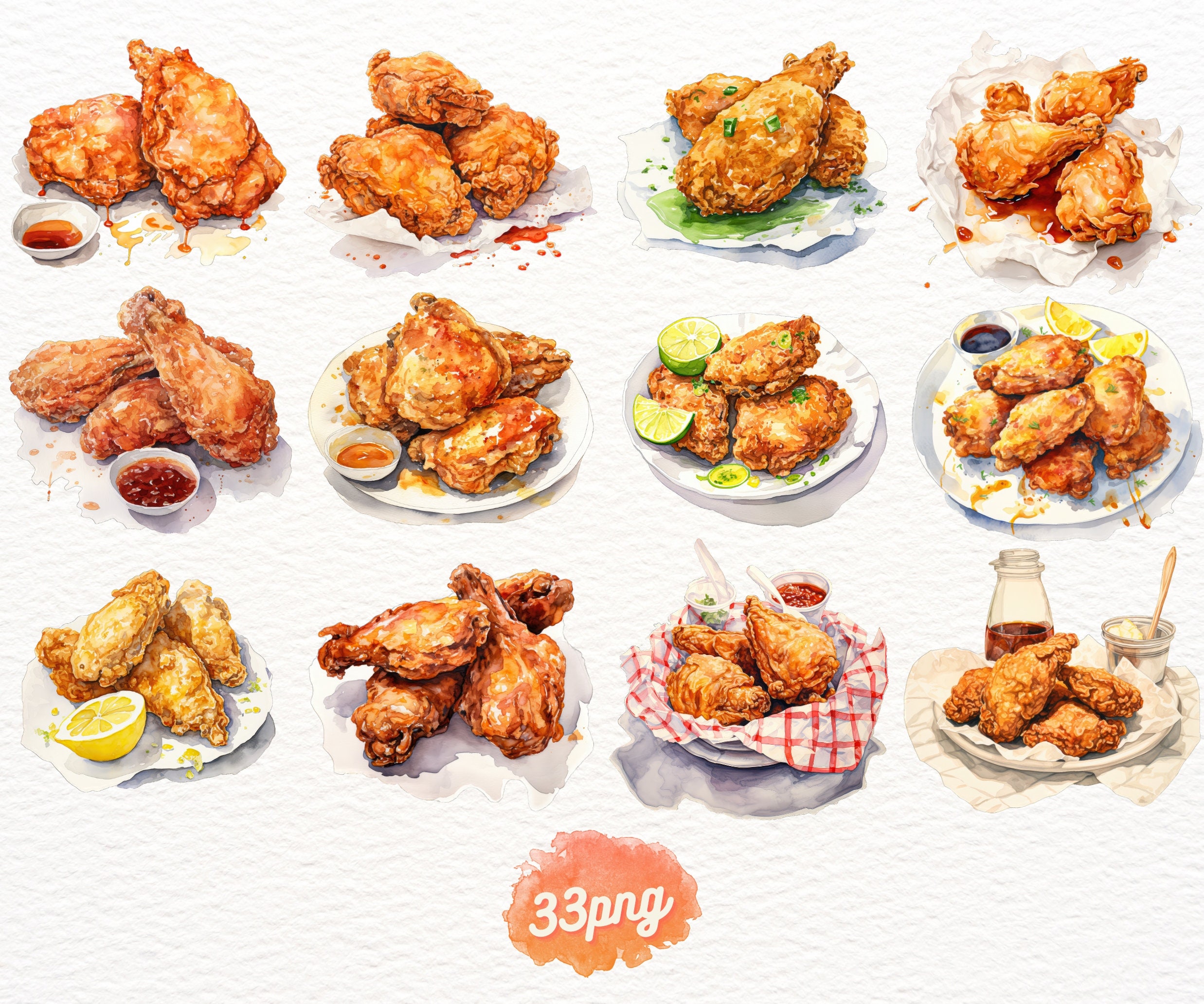 Fried Chicken Cliparts Collection, Watercolor Fried Chicken Png, Korean ...