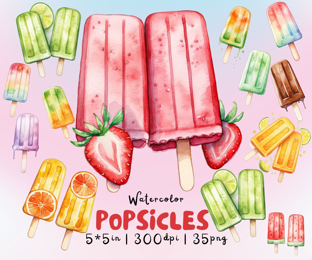 Watercolor Popsicle PNG Clipart - 35 Colorful Ice Pop Illustrations for ...