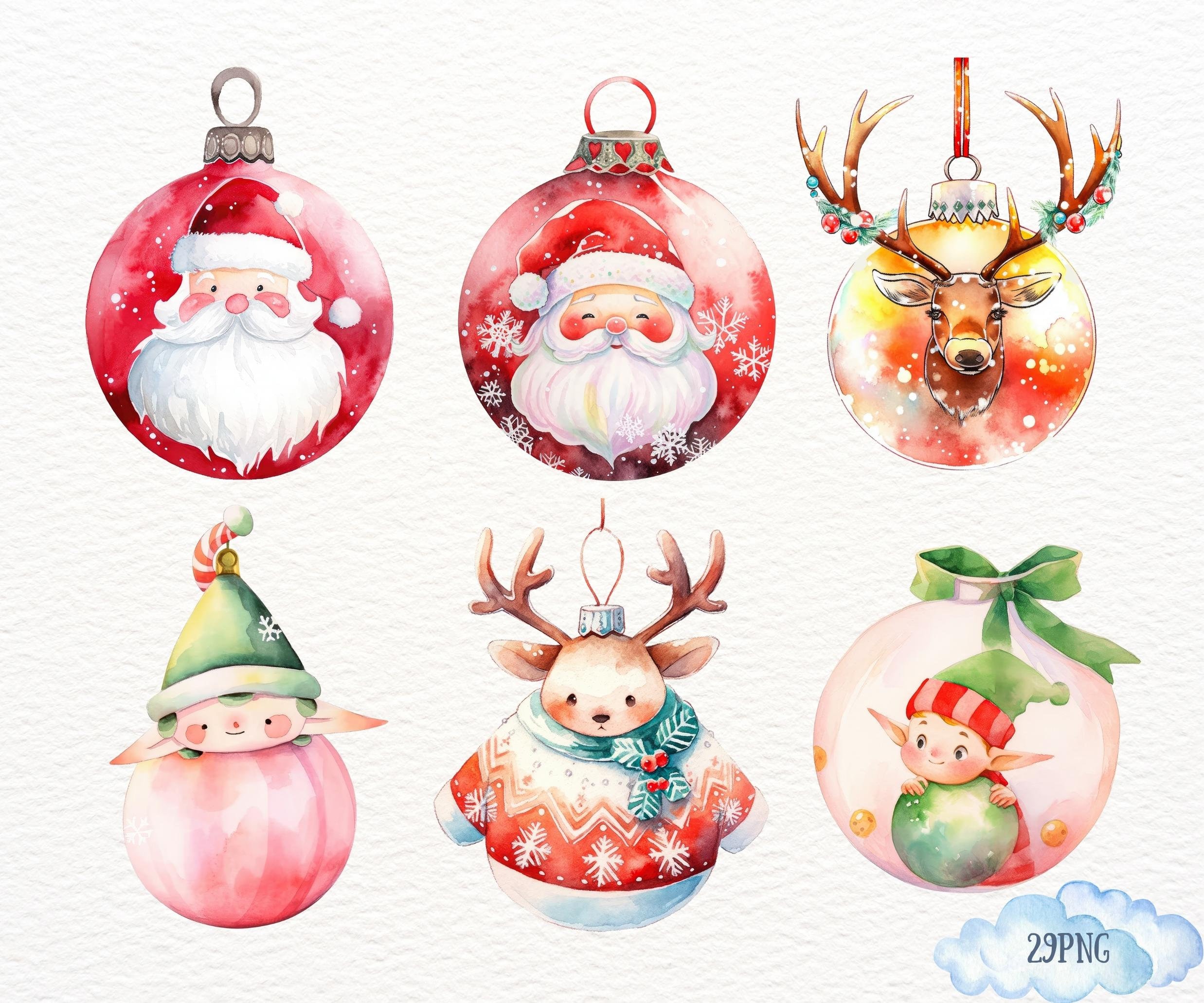Christmas Ornament Watercolor Clipart 29 Pngs, Cute Christmas Tree ...