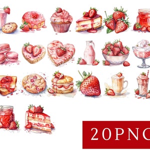 Strawberry Desserts Clipart Bundle - Summer Watercolor Sweet Food ...