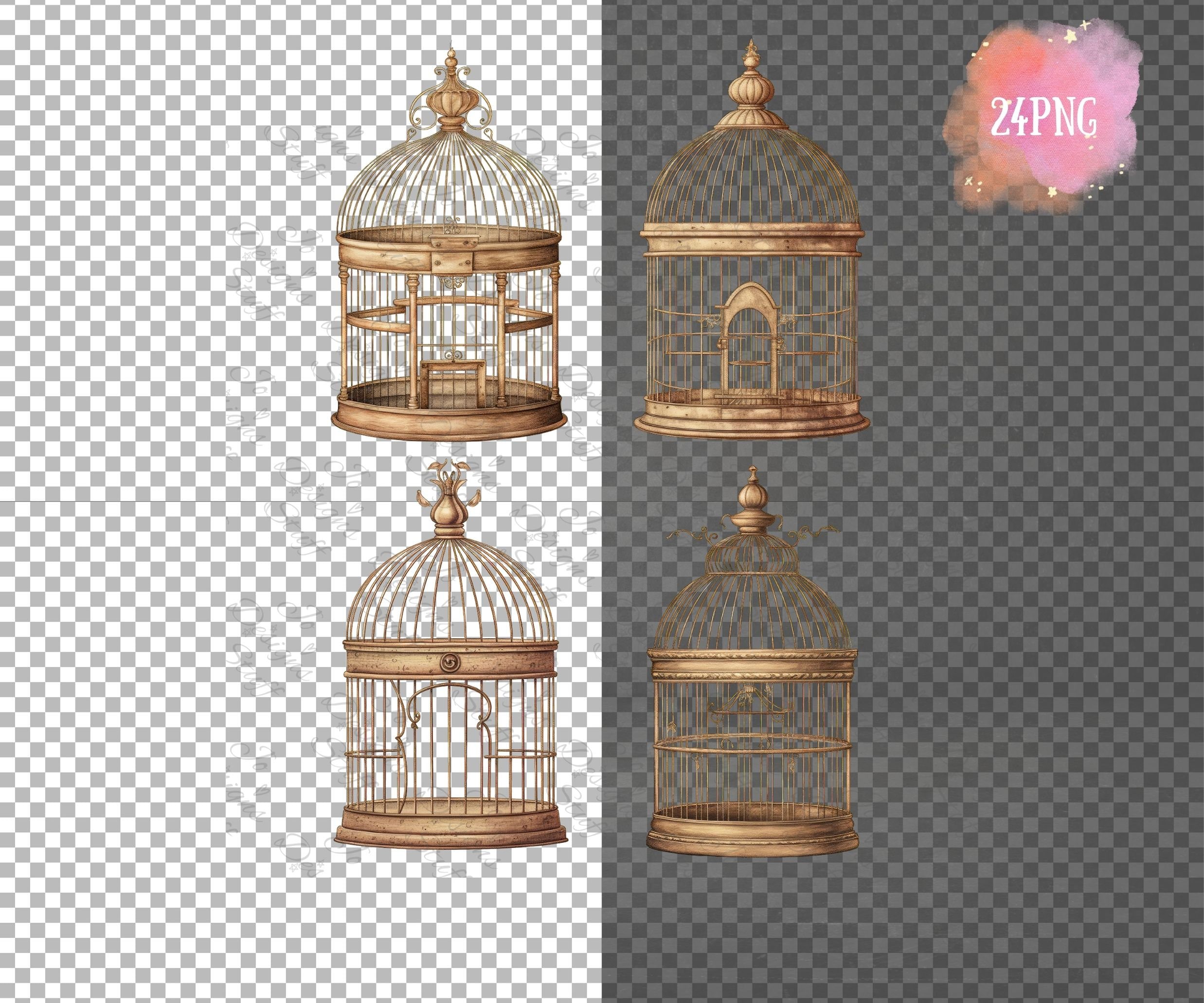 Watercolor Bird Cages, Vintage Shabby Antique Metal Bird Cage With ...