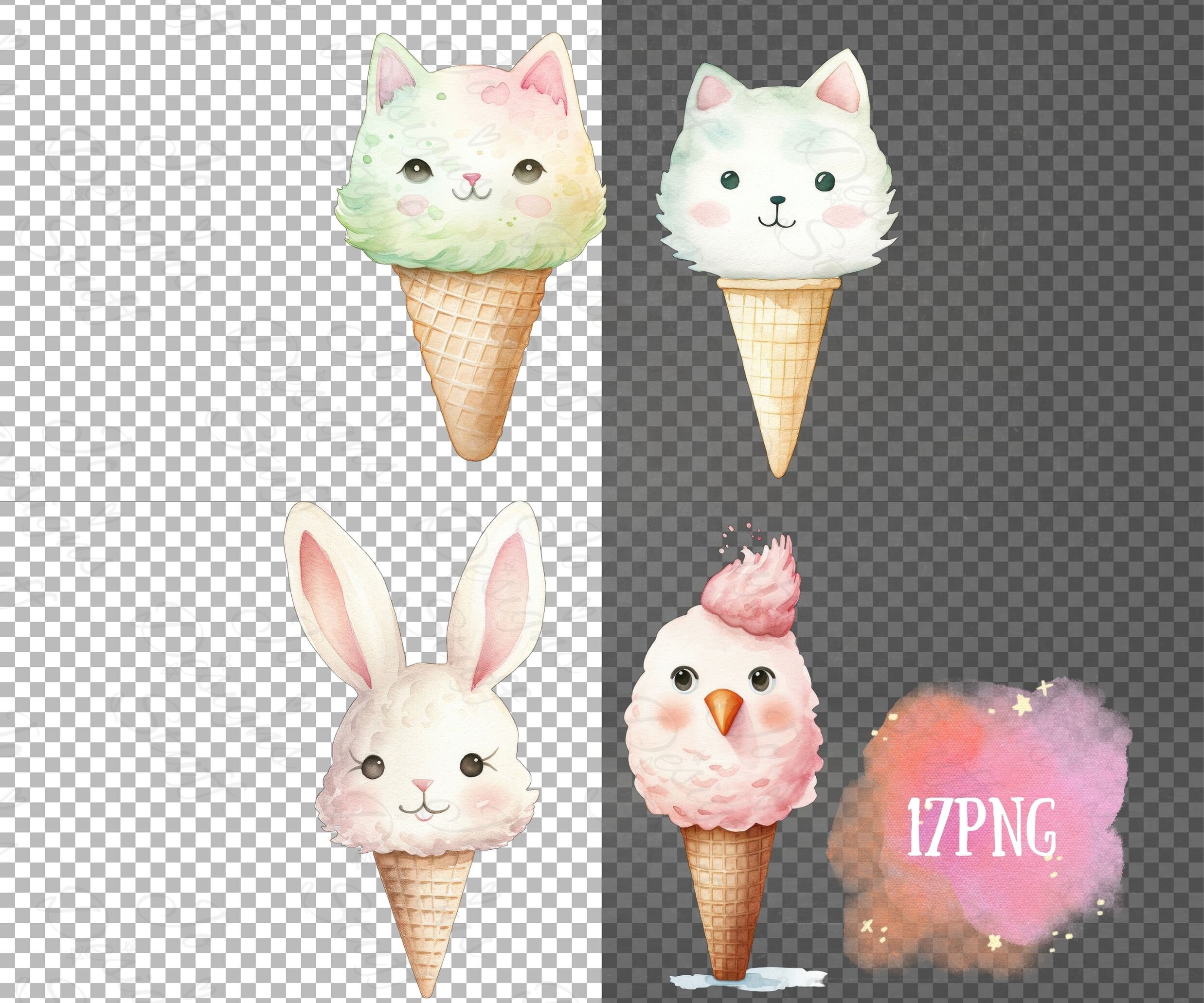 Watercolor Ice Cream Cone Clipart, Pastel Colors,chubby Funny Cartoon ...