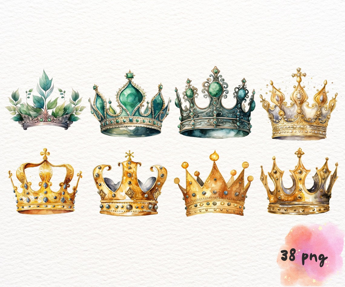 Crown Clipart Fantasy Crown Watercolor Clipartcartoon Pastel - Etsy