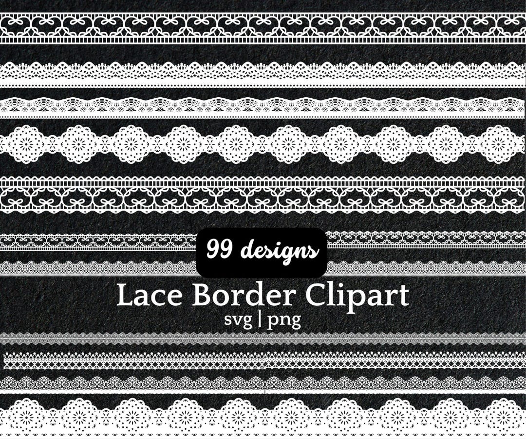 99 Lace Border SVG PNG Clipart, Vintage Crochet Lace Trim Digital Files ...