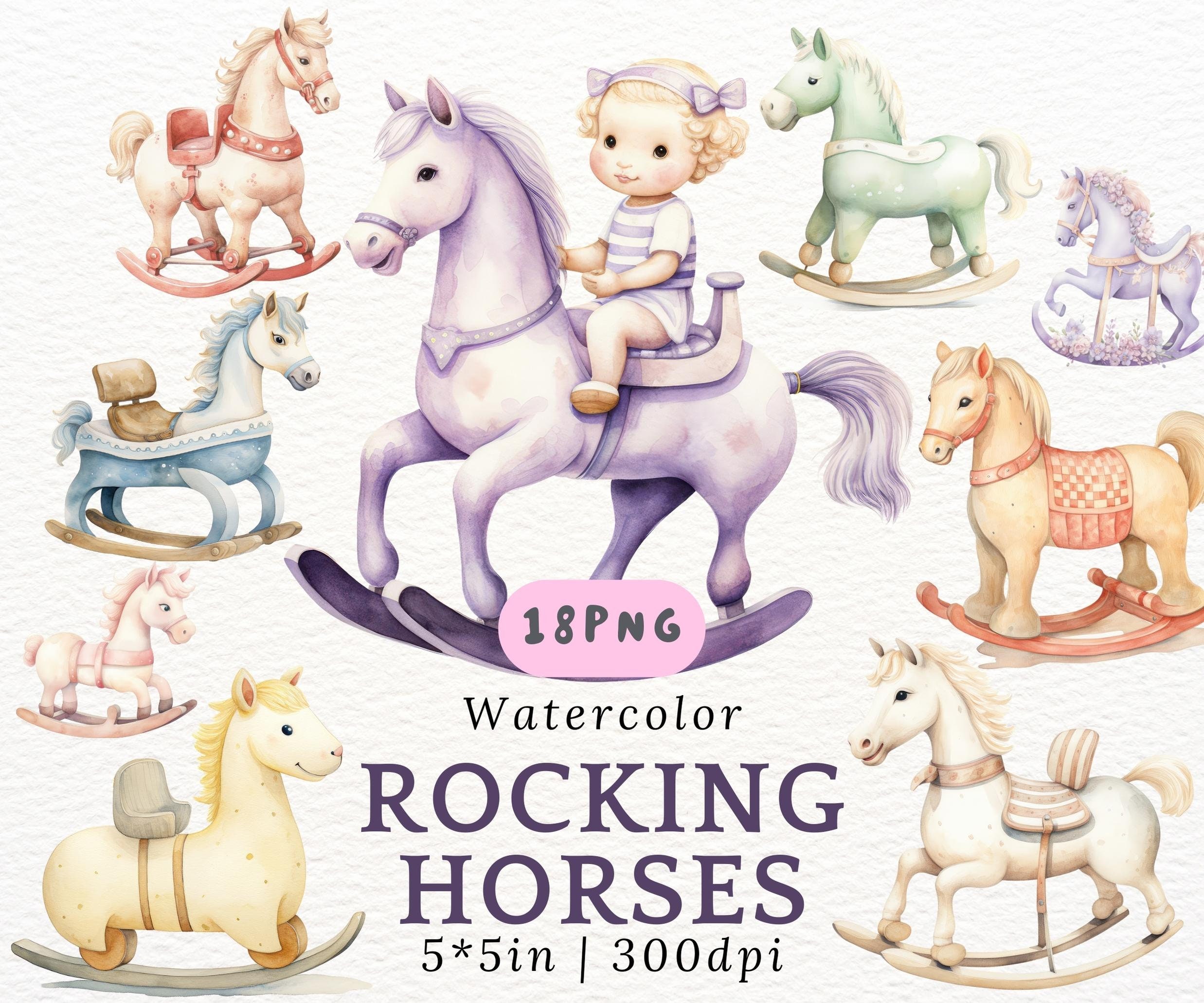 Rocking Horse Watercolor Clipart - Baby Shower, Pony Birthday Clipart ...