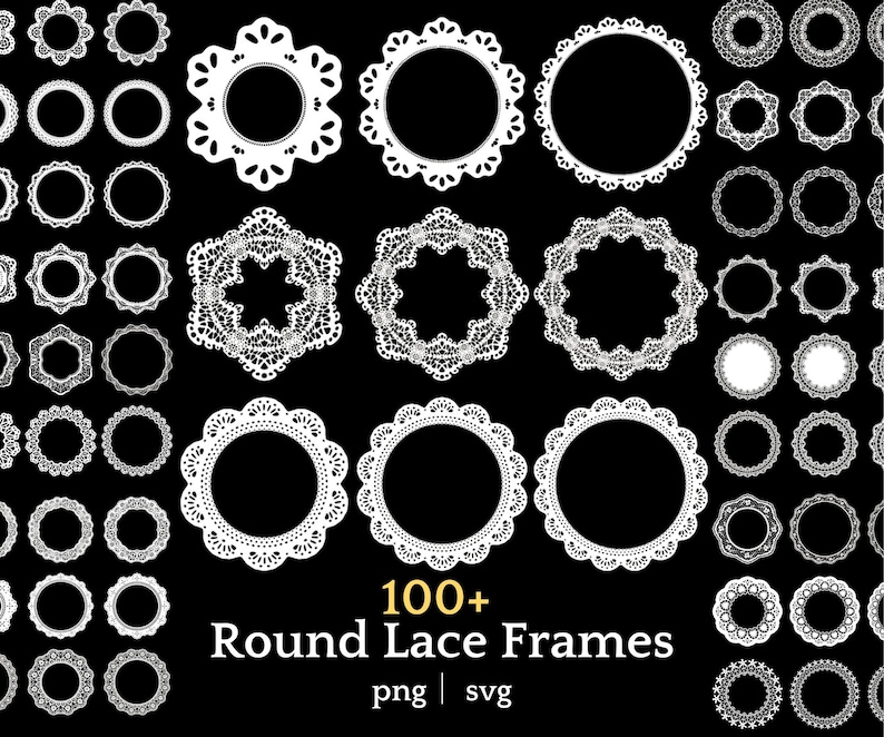 Round Lace Frame Clipart PNG SVG Bundle Doily Border Digital Download ...