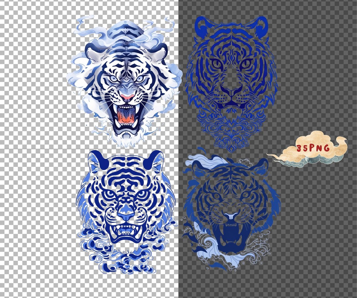 Chinese Tiger Clipart Traditional Tiger Pattern Png Vintage - Etsy