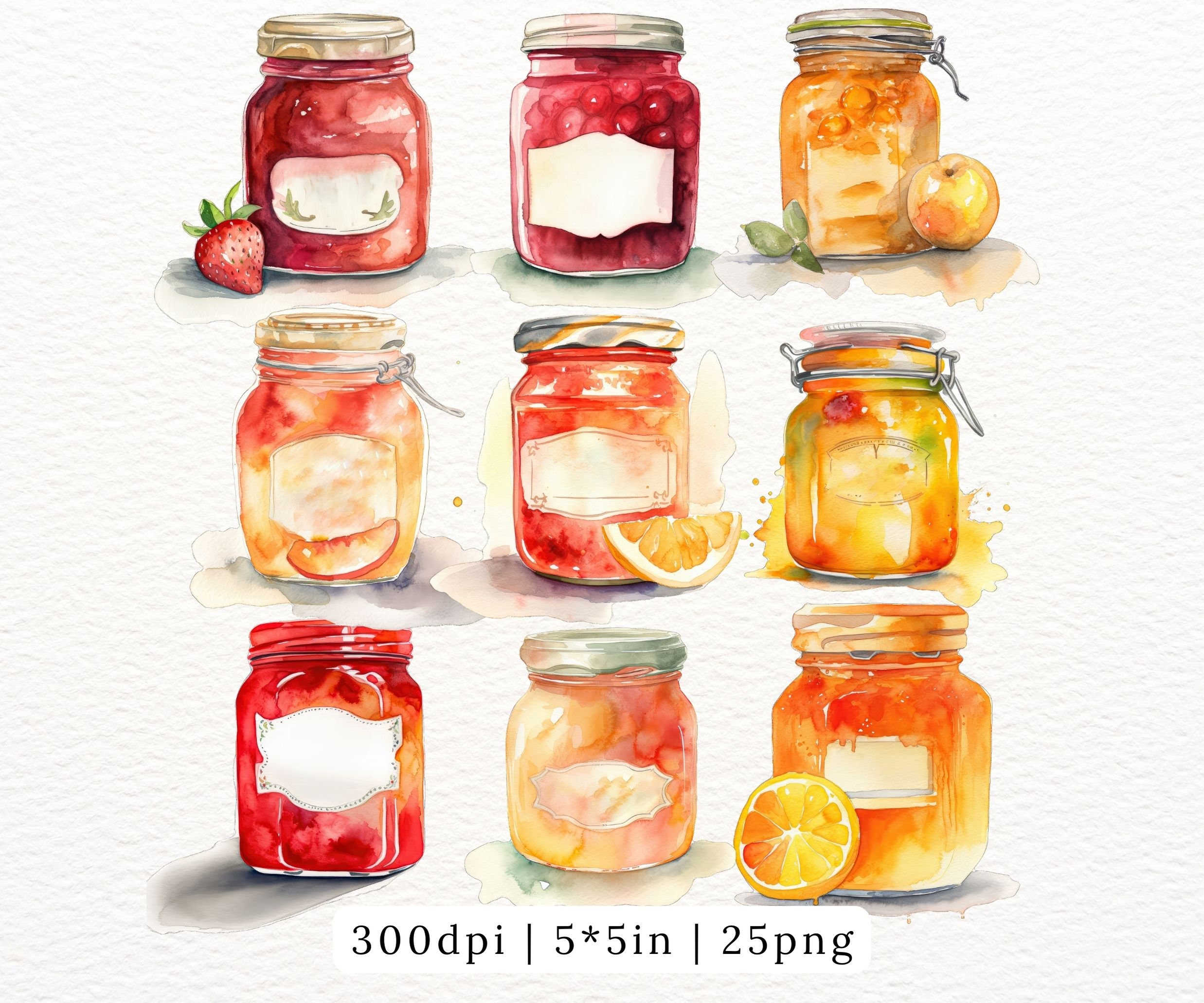 Watercolor Jam Clipart,jam Jars With Blank Labels,farmers Market Art ...