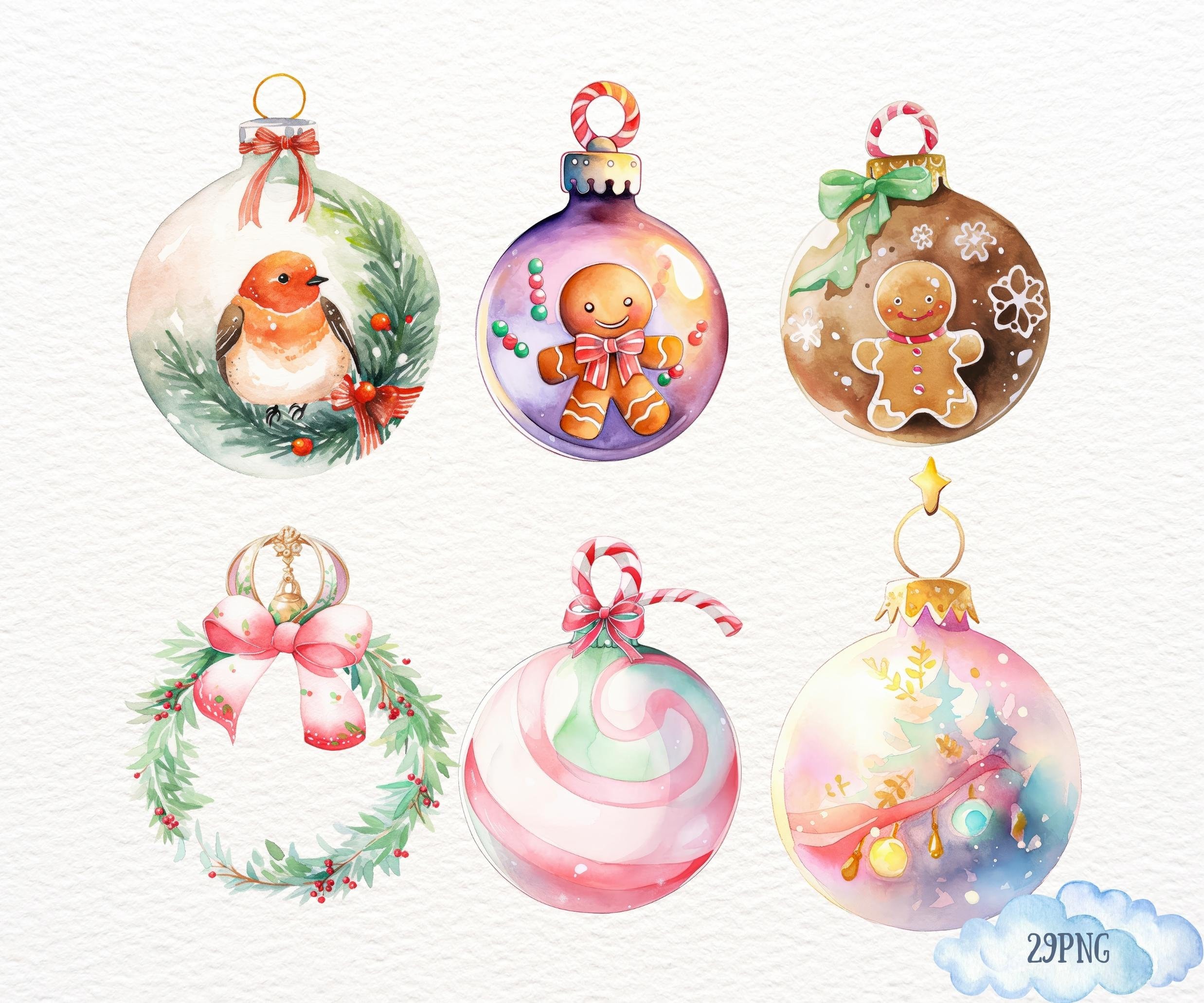 Christmas Ornament Watercolor Clipart 29 Pngs, Cute Christmas Tree ...