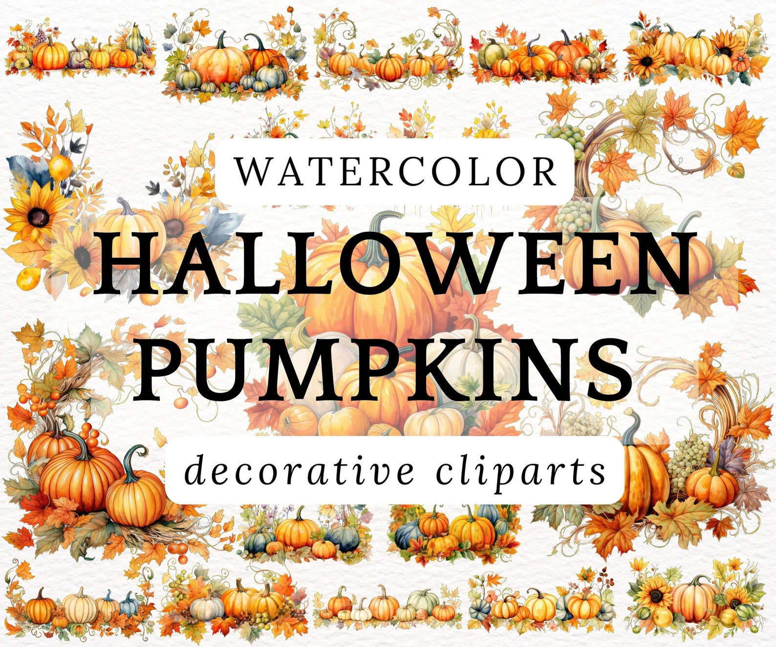 Watercolor Pumpkin Clipart Png, Fall Leaf, Vintage Halloween Frame ...