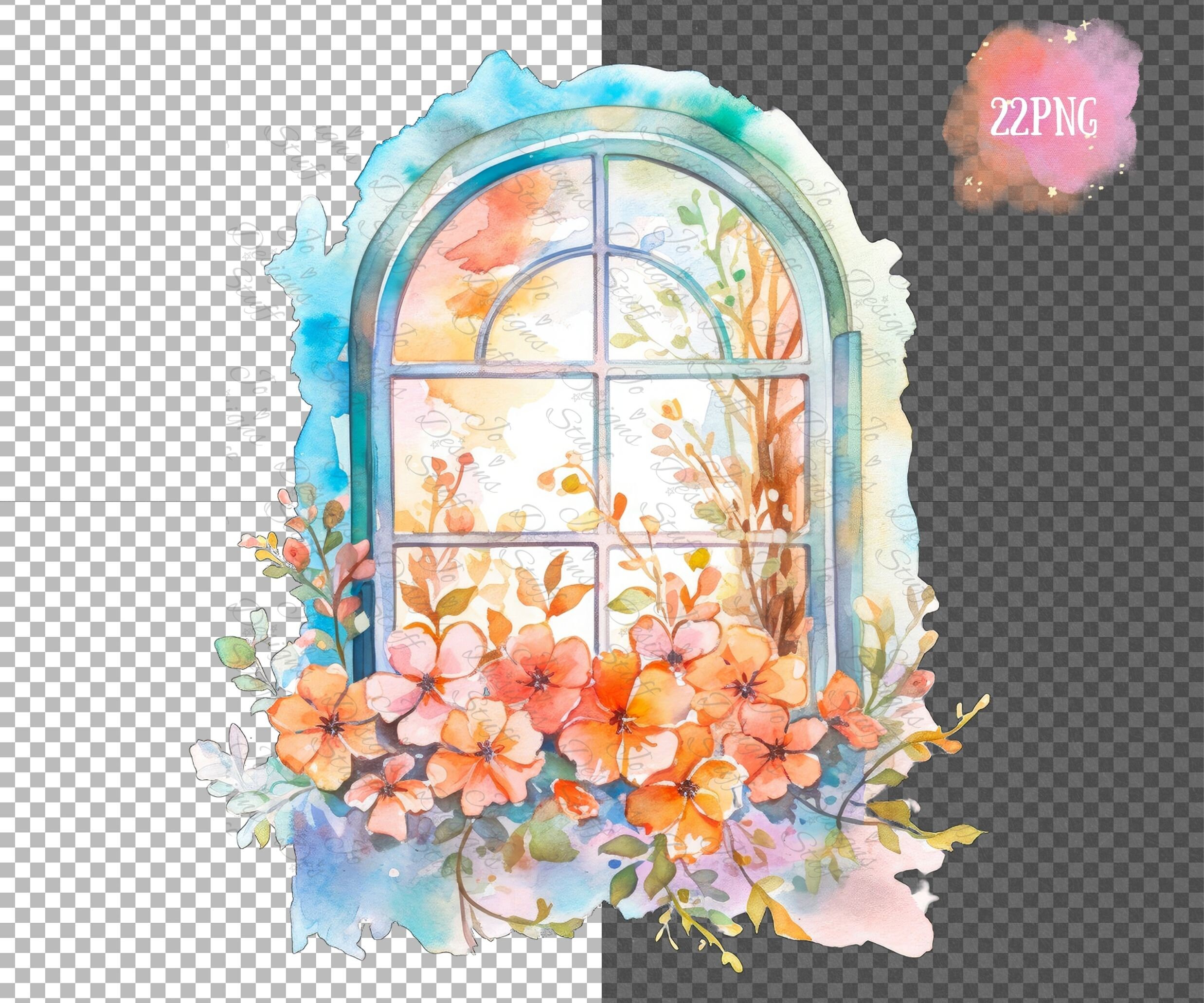 Watercolor Window Clipart-spring, Flowers and Windows,cute Cozy Classic ...