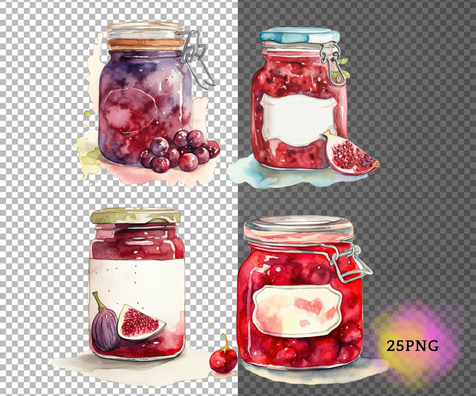 Watercolor Jam Clipart,jam Jars With Blank Labels,farmers Market Art ...