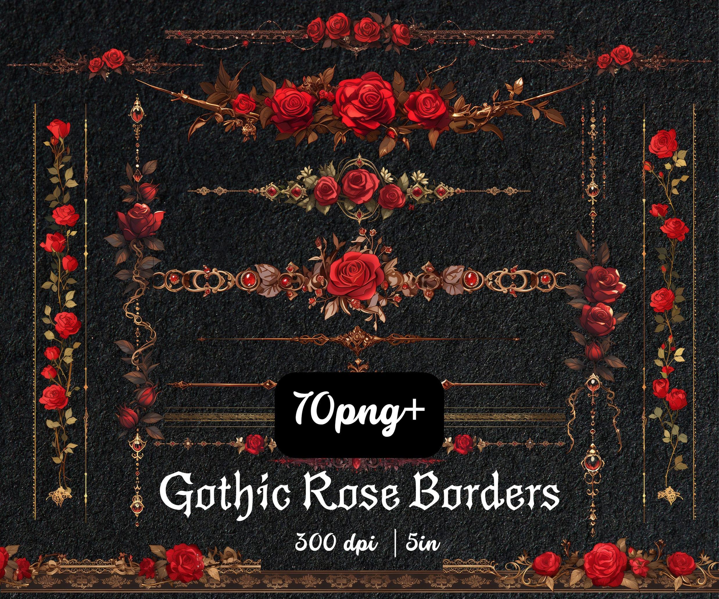 Gothic Rose Border PNG Red Floral Clipart Digital Download for Dark ...