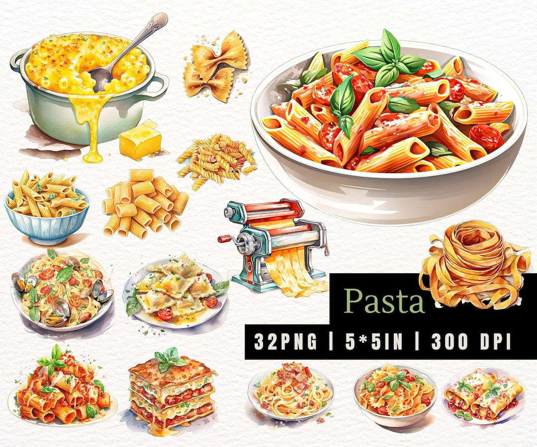 Pasta Watercolor Clipart Pasta Machine Ravioli Penne - Etsy