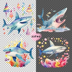 Watercolor Shark PNG Clipart,33 Cute Ocean Sharks With Bubbles, Coral ...
