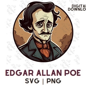 Edgar Allan Poe Svg, Cartoon Edgar Allan Poe Clipart Vector With Raven ...