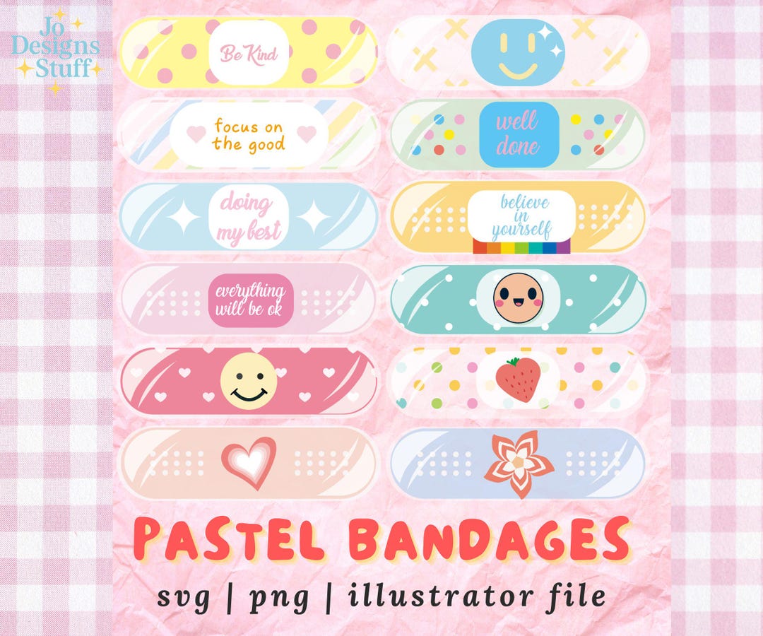 Pastel Bandage Clipart PNG Digital Download Cute Kawaii Bandaid ...