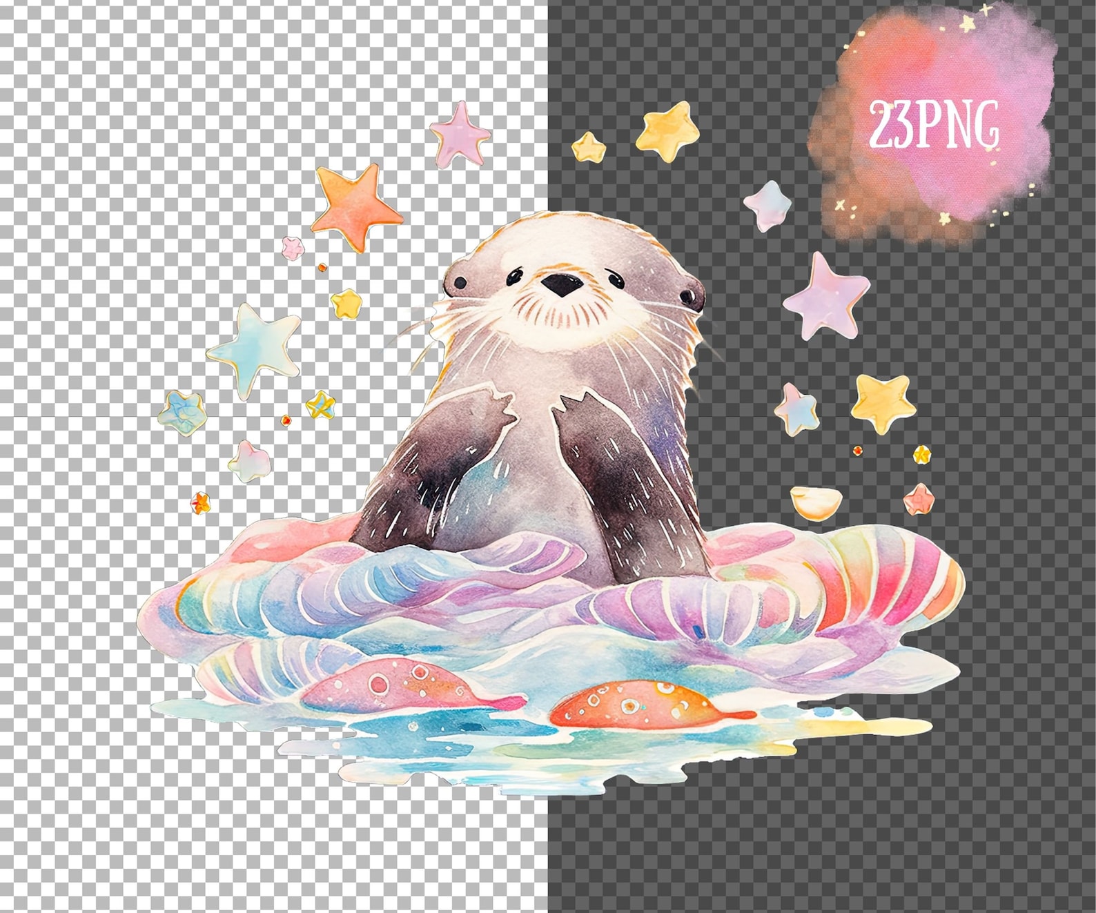 Chubby Otters Watercolor Clipart Cute Kawaii Cartoon Sea Otters, Baby ...