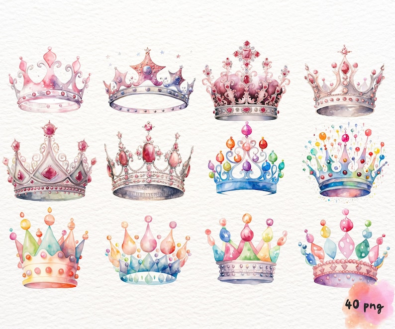 Crown Clipart, Fantasy Crown Watercolor Clipart,cartoon Pastel Pink ...
